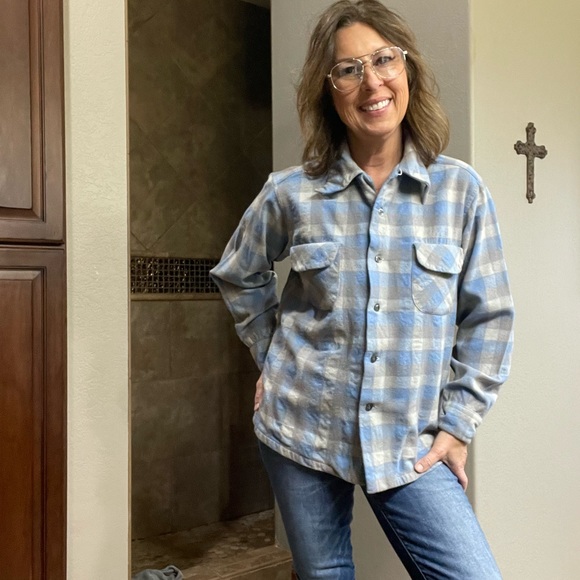 Pendleton | Tops | Vintage Virgin Wool Pendleton Blue Grey Plaid Size ...